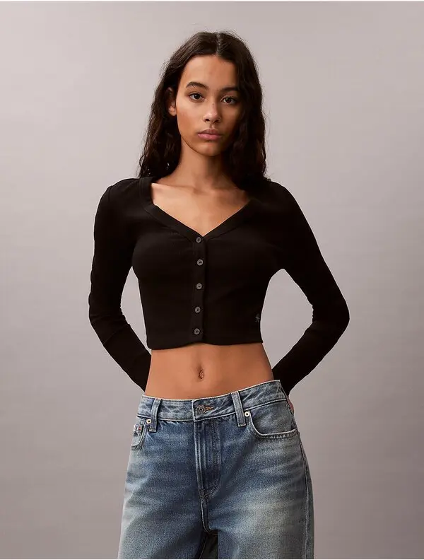 Calvin Klein Rib Cropped Cardigan - Black