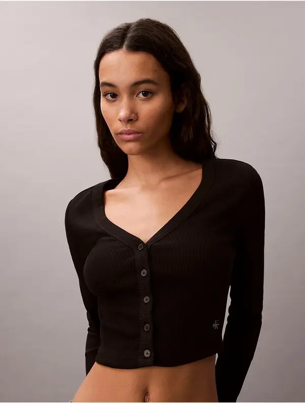Calvin Klein Rib Cropped Cardigan - Black