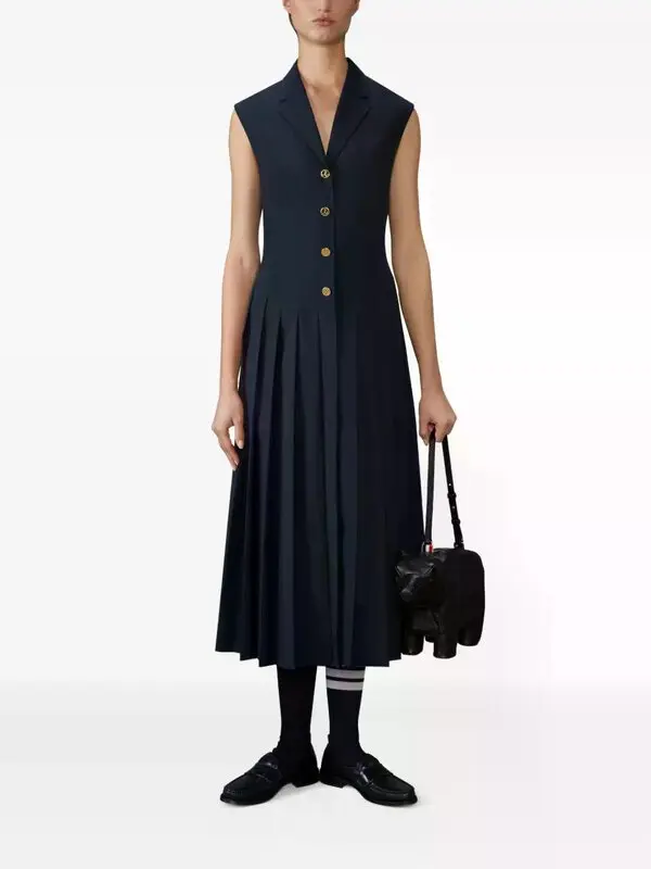 Thom Browne Sleeveless Pleated Dress - Blue