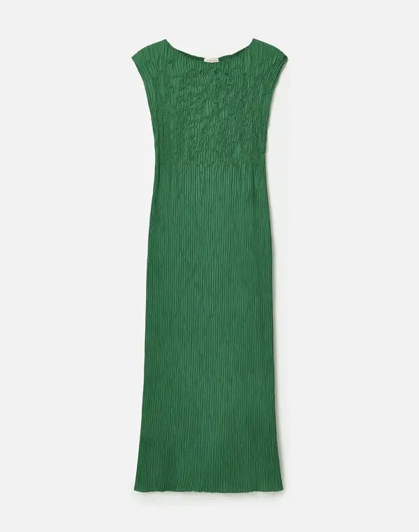 Lafayette 148 New York Satin Plisse Smocked Maxi Dress - Moss | Editorialist