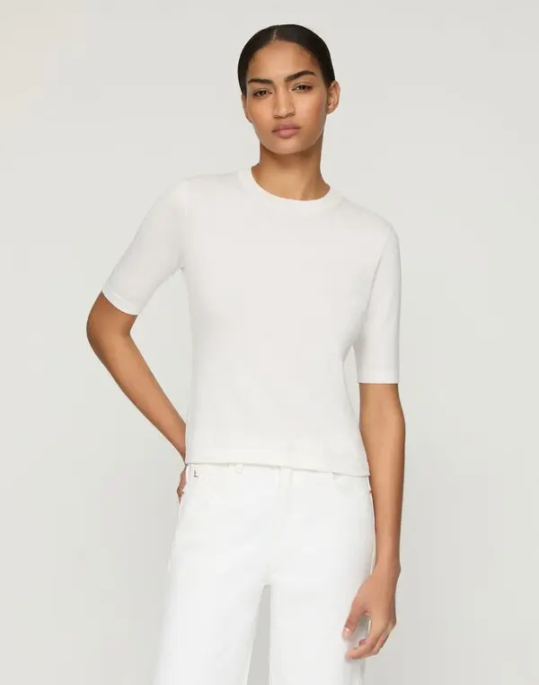 Lafayette 148 New York Cotton-silk Short Sleeve Pullover - Cloud