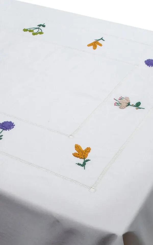 GOHAR WORLD Jour & Flora Embroidered Linen Tablecloth - Multi
