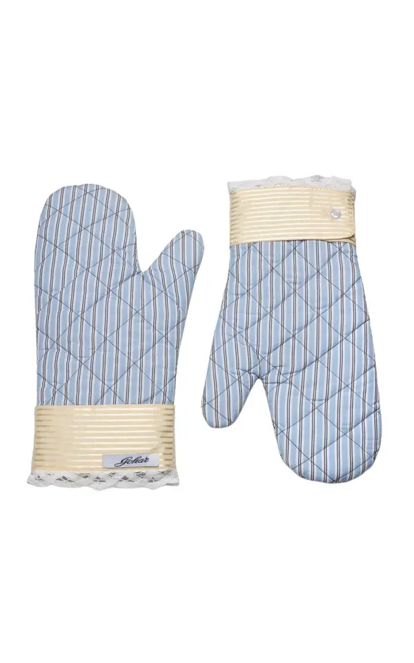 GOHAR WORLD Padded Cotton Oven Mitts With Lace Trim - Blue
