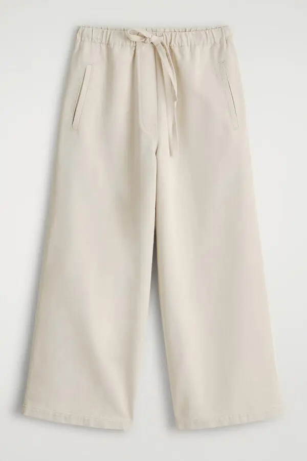Cos Cropped Wide-leg Denim Pants With Drawstring Waistband - White