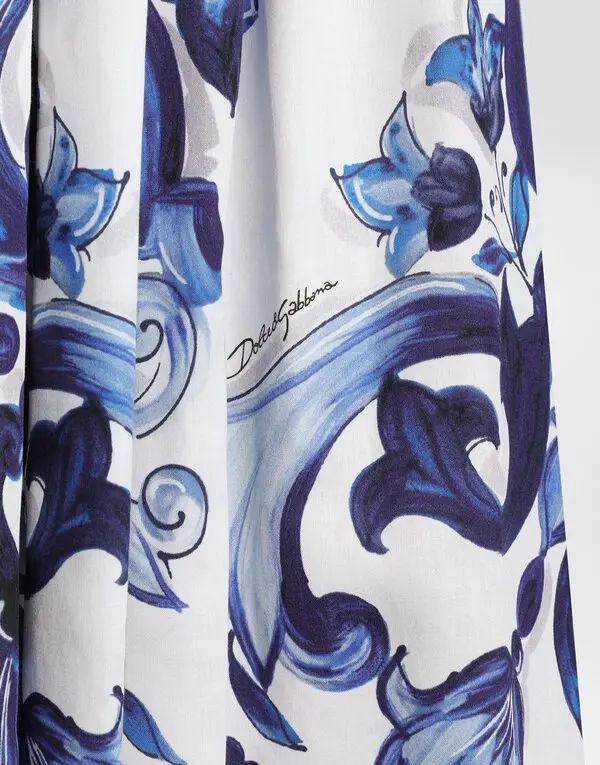 Dolce & Gabbana Majolica Long Cotton Satin Skirt - Print
