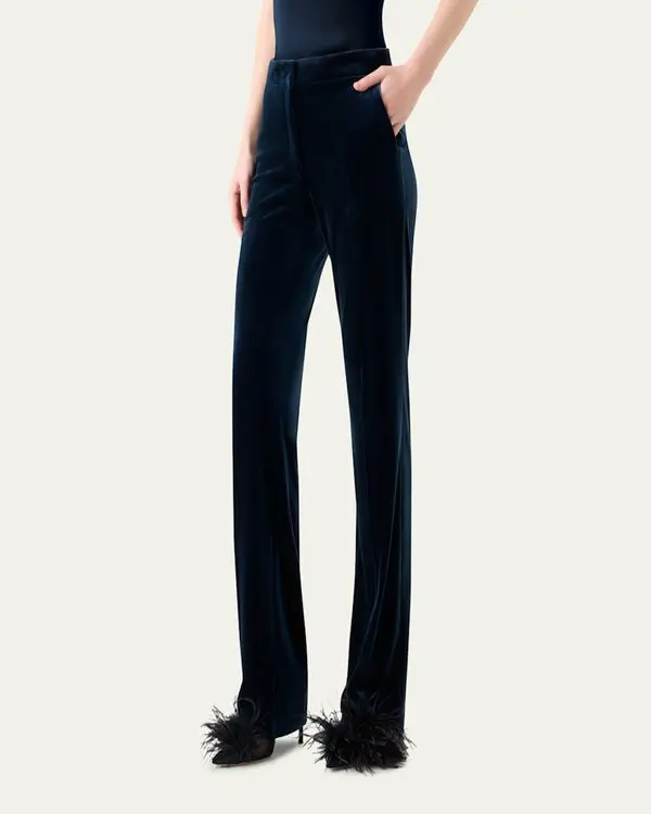 Akris Techno Velvet Stretch Straight-leg Pants - Blue