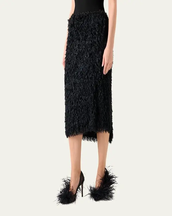 Akris Asymmetric Feather Fringe Trapezoid Skirt