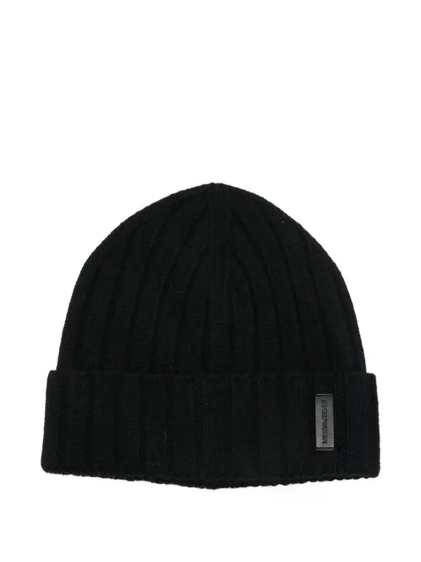 Emporio Armani Ribbed Wool Beanie - Black