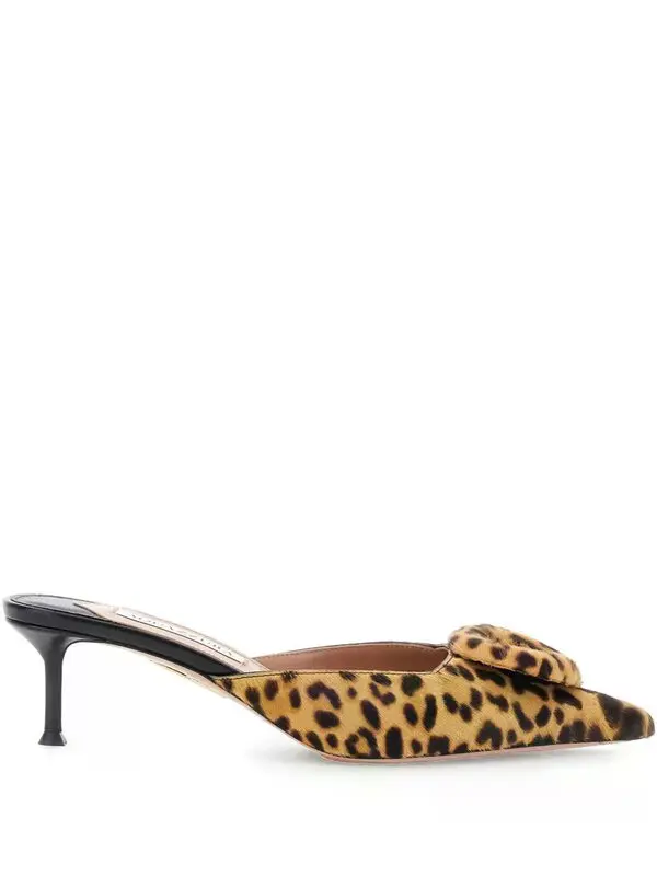 AQUAZZURA 50mm The Hoop Leopard-print Mules - Neutrals