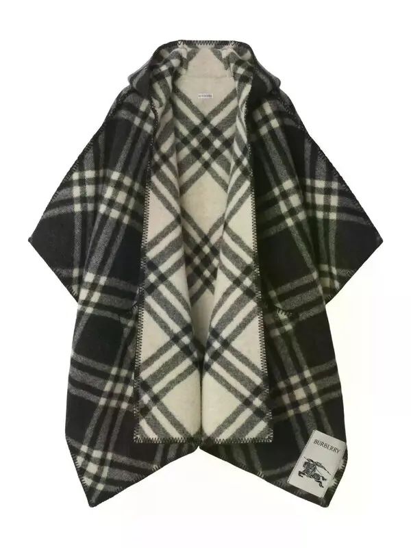 Burberry Hooded Check Wool Cape - Black