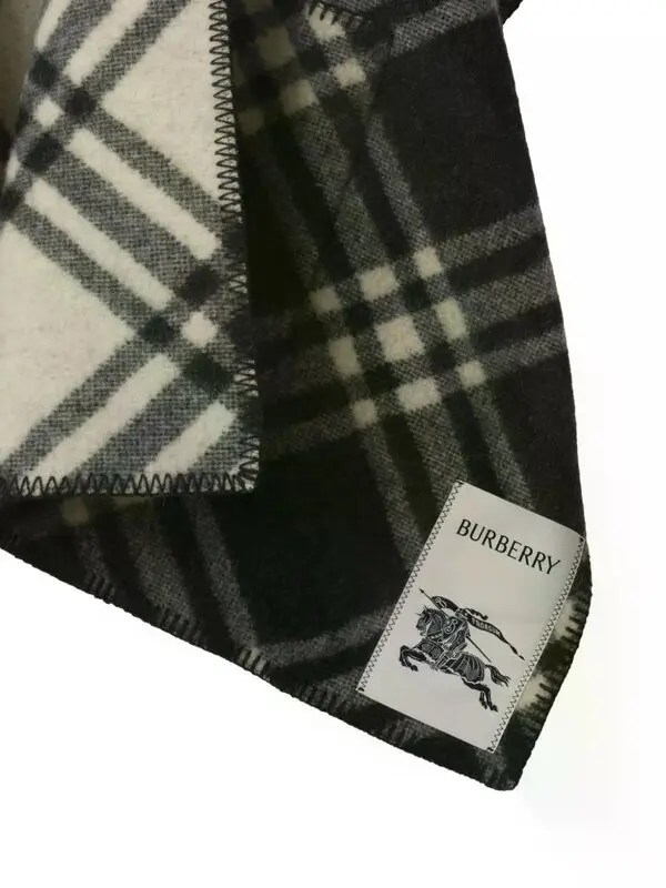 Burberry Hooded Check Wool Cape - Black