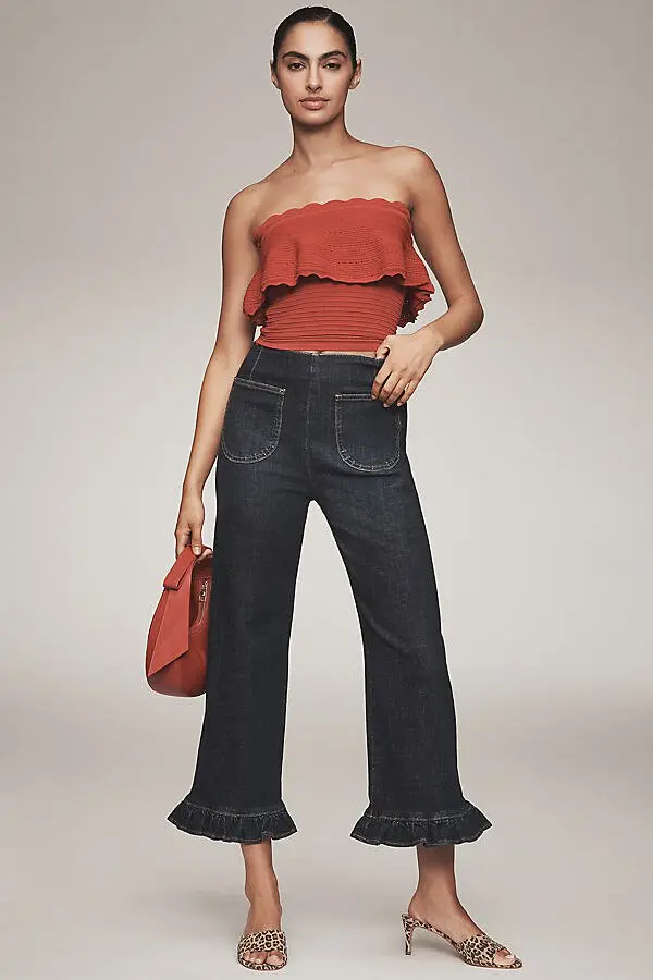 Maeve Colette Ruffle-hem Cropped Jeans - Goethitite Wash