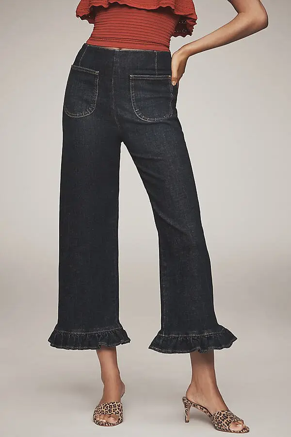Maeve Colette Ruffle-hem Cropped Jeans - Goethitite Wash