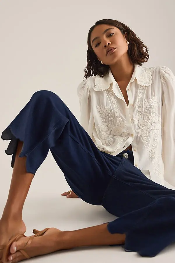 Maeve Colette Ruffle-hem Cropped Jeans - Goethitite Wash