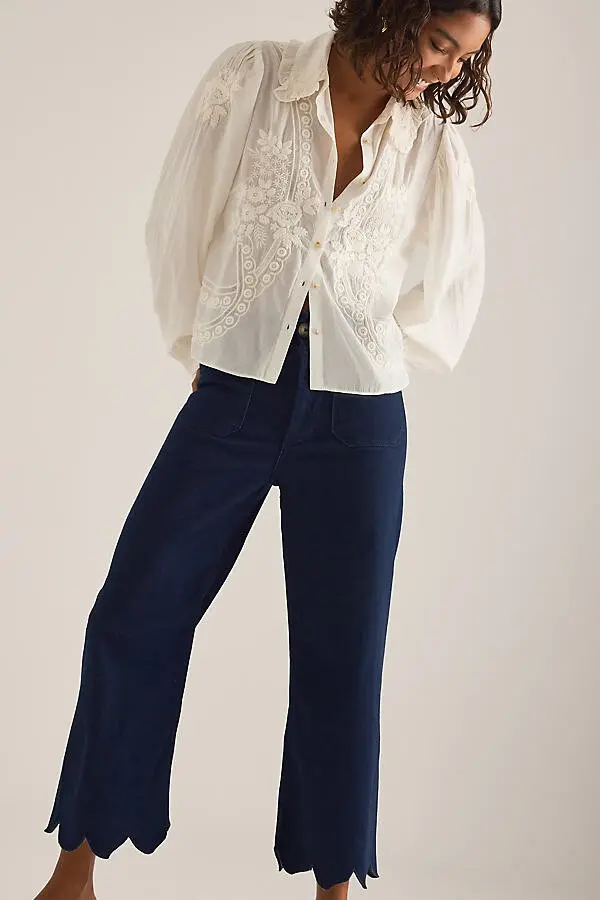 Maeve Colette Ruffle-hem Cropped Jeans - Goethitite Wash
