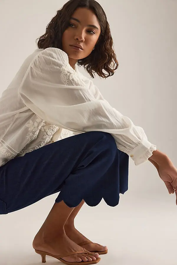 Maeve Colette Ruffle-hem Cropped Jeans - Goethitite Wash