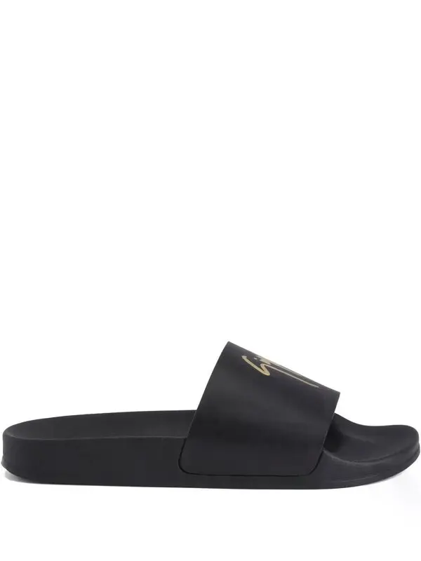 GIUSEPPE ZANOTTI Logo-embellished Leather Slides - Black