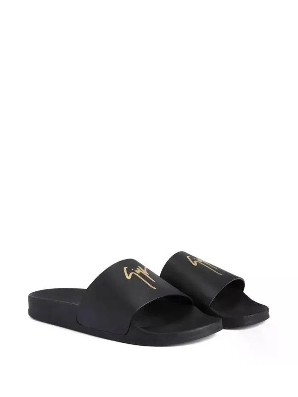 GIUSEPPE ZANOTTI Logo-embellished Leather Slides - Black