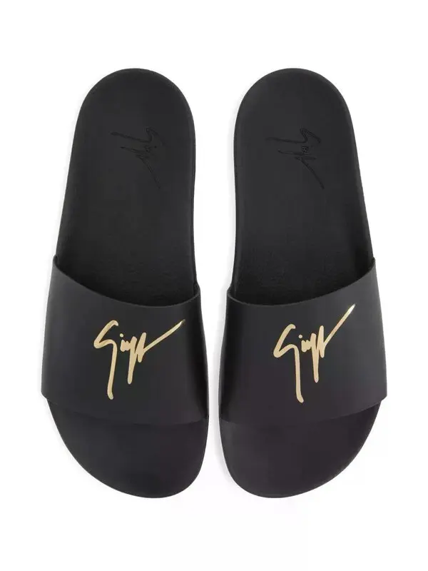 GIUSEPPE ZANOTTI Logo-embellished Leather Slides - Black