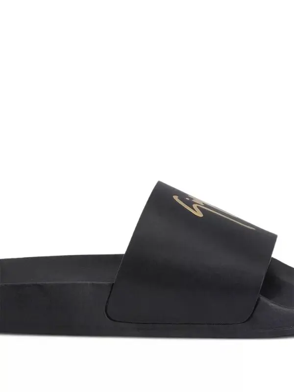 GIUSEPPE ZANOTTI Logo-embellished Leather Slides - Black