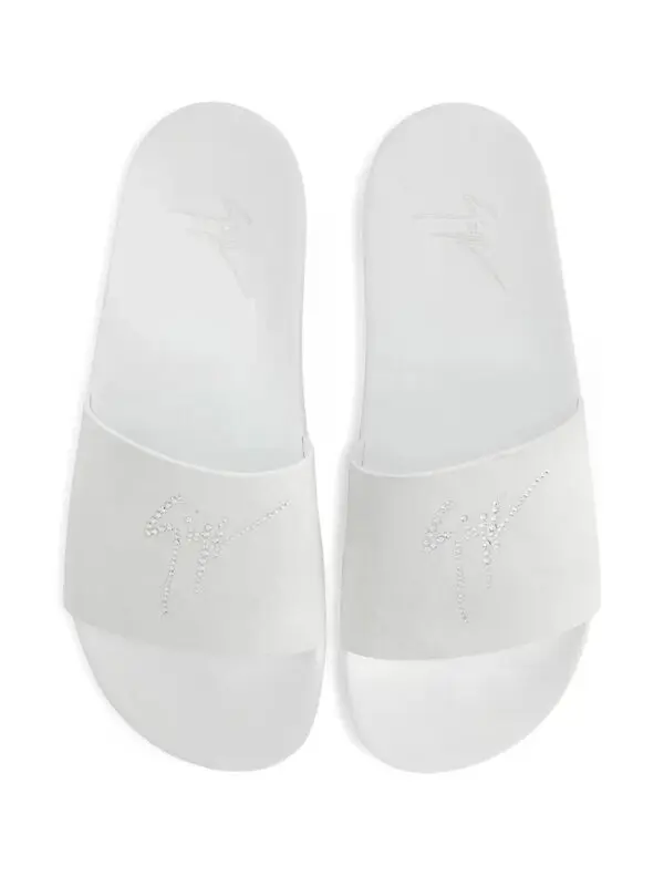 GIUSEPPE ZANOTTI Brett Crystal-embellished Leather Slides - White