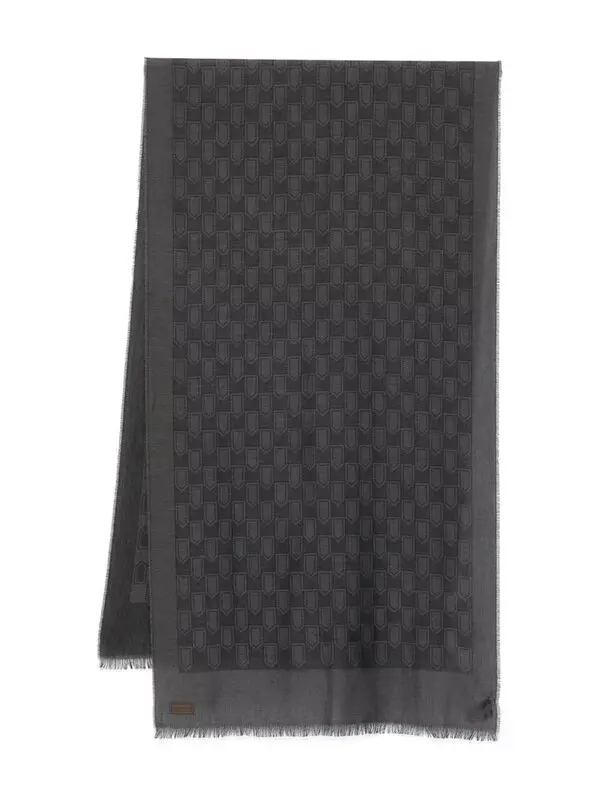 Canali Shield-pattern Fringed Scarf - Grey