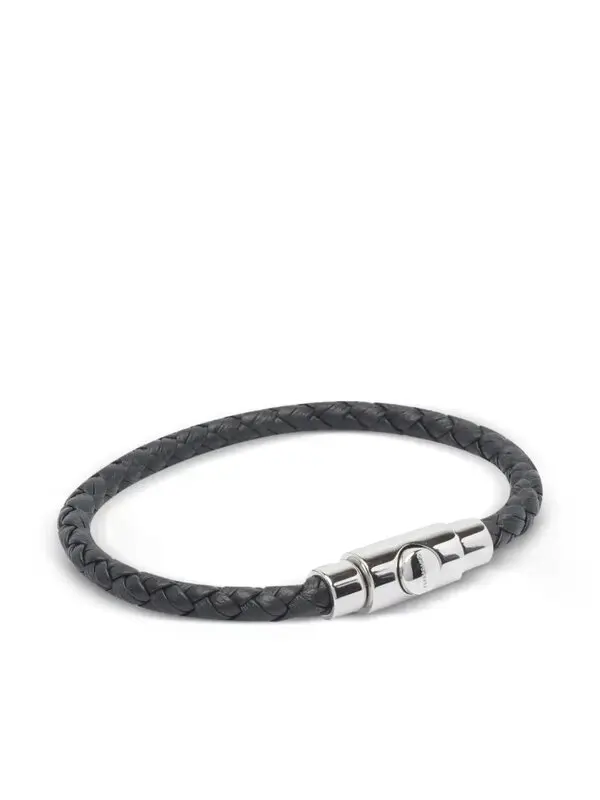 FERRAGAMO Braided Leather Bracelet With Palladium-finish Clasp - Black