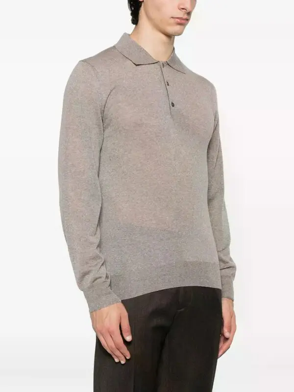 Canali Knited Long-sleeved Polo Shirt - Brown