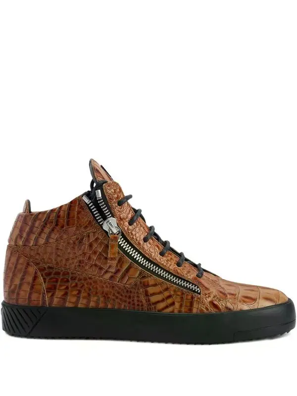 GIUSEPPE ZANOTTI Kriss Crocodile-effect Zip-up Trainers - Brown