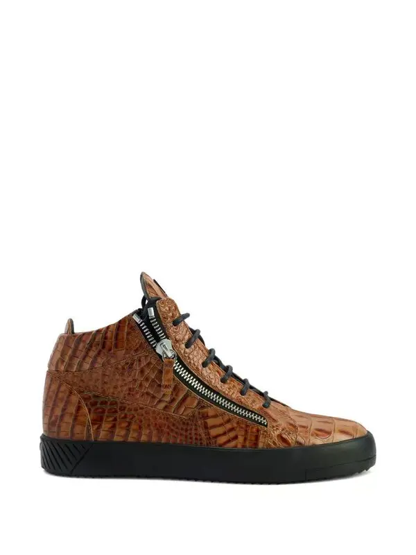 GIUSEPPE ZANOTTI Kriss Crocodile-effect Zip-up Trainers - Brown