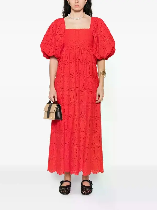 Farm Rio Eyelet-detail Midi Dress