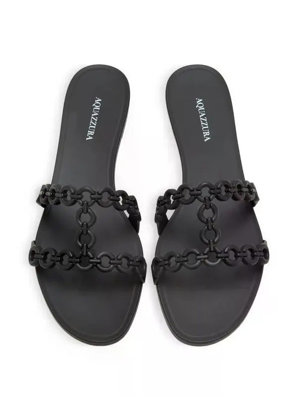 AQUAZZURA Chain-embellished Flat Sandals - Black