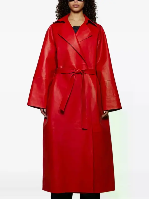 Magda Butrym Belted Leather Coat - Red