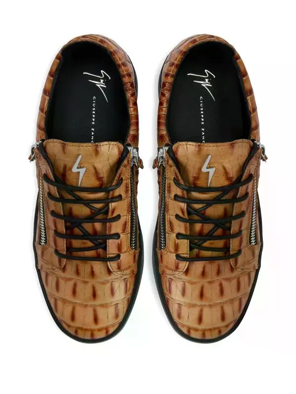 GIUSEPPE ZANOTTI Frankie Crocodile-effect Low-top Sneakers - Brown