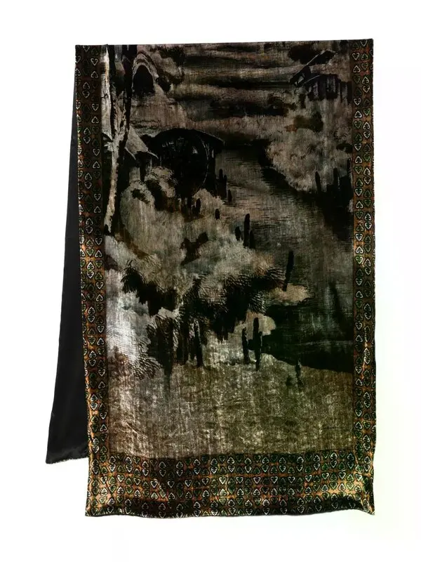 PIERRE-LOUIS MASCIA Grahic-print Scarf - Brown