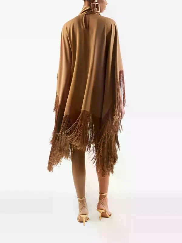 Taller Marmo High-Neck Fringe Mini Dress - Brown | Editorialist
