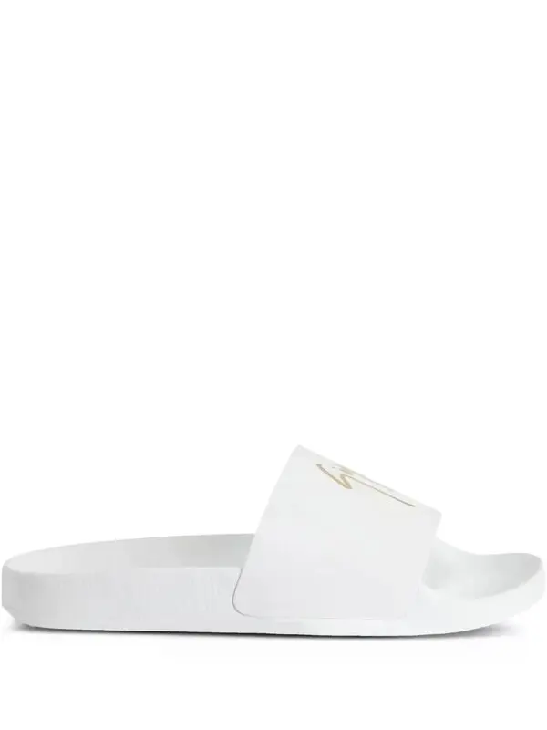 GIUSEPPE ZANOTTI Brett Leather Logo Slides - White