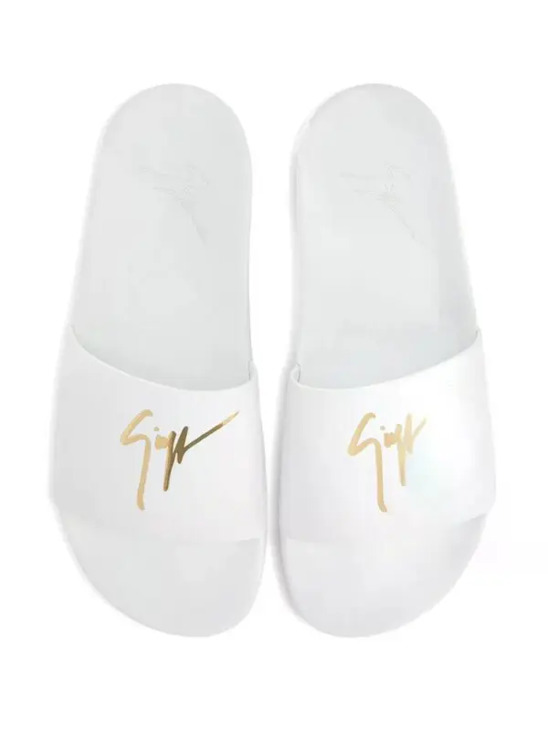 GIUSEPPE ZANOTTI Brett Leather Logo Slides - White