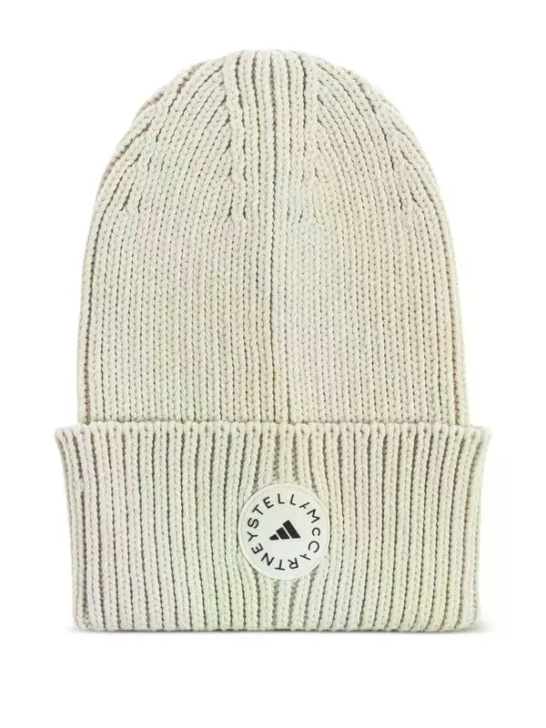 Adidas By Stella McCartney Logo-patch Ribbed Beanie - Neutrals