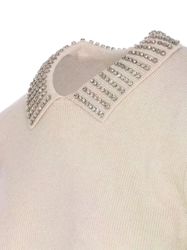 Pinko Crystal-collar Crewneck Sweater - Neutrals