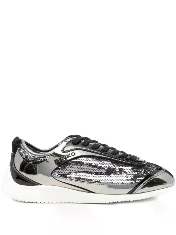 Pinko Leather Lace-up Sneakers - Silver