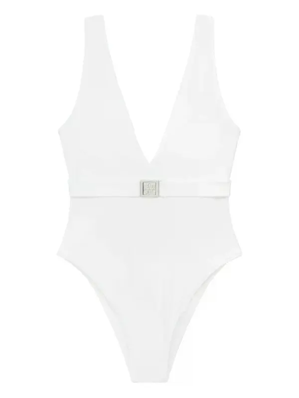 Tory Burch Belted V-neck One-piece Swimsuit - White