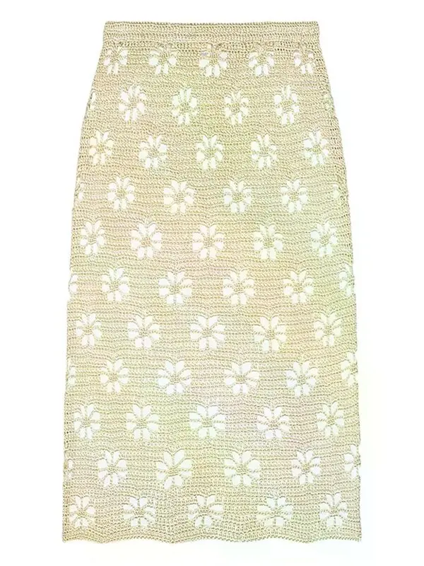 Calle Del Mar Floral Crochet Maxi Skirt - Neutrals