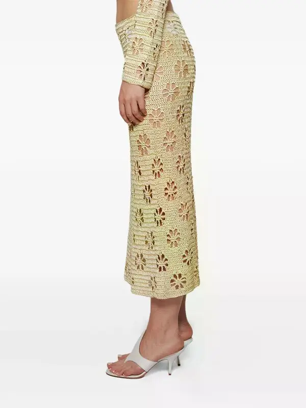 Calle Del Mar Floral Crochet Maxi Skirt - Neutrals