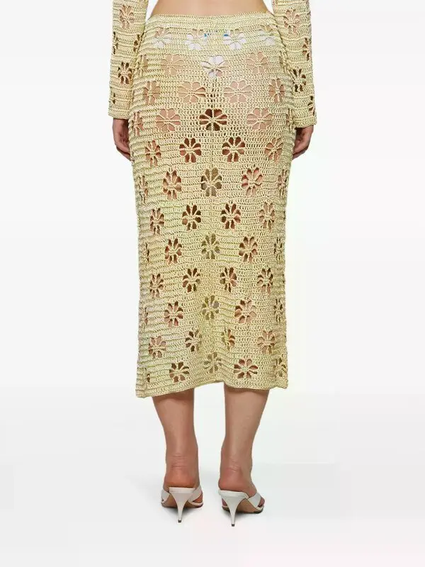 Calle Del Mar Floral Crochet Maxi Skirt - Neutrals