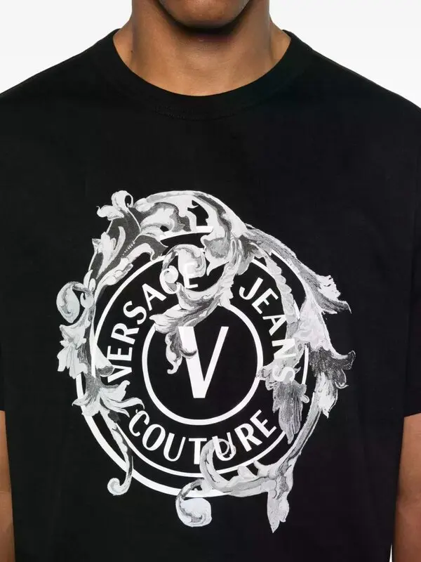 Versace Porcelain Barocco-print Cotton T-shirt - Black
