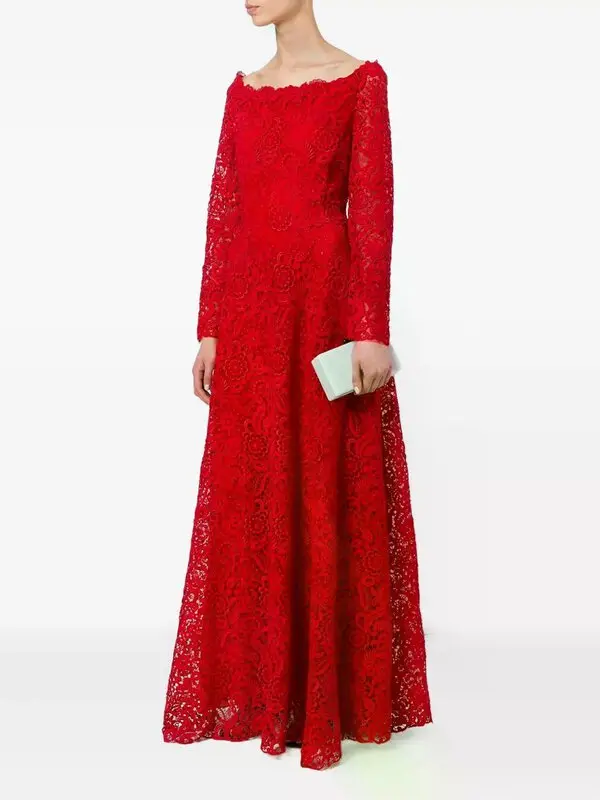 Valentino Garavani Floral Lace Detail Dress - Red