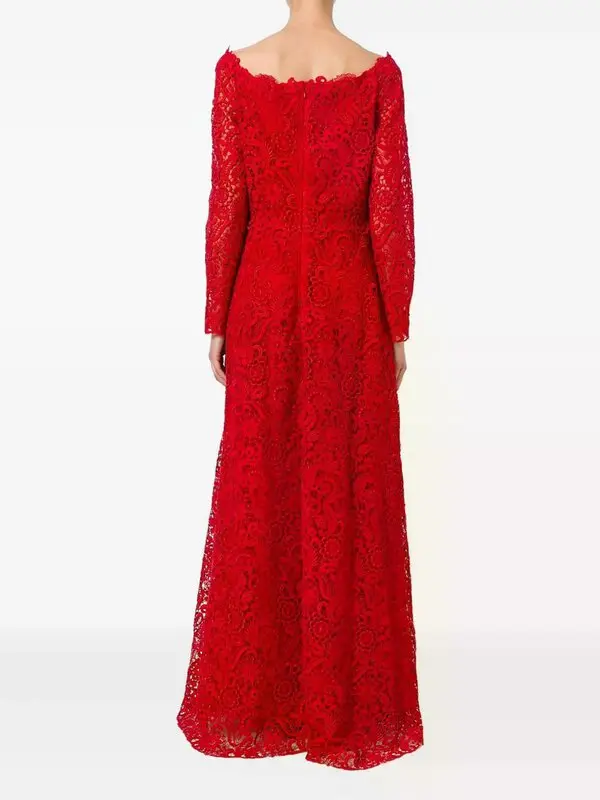 Valentino Garavani Floral Lace Detail Dress - Red