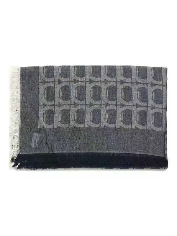 FERRAGAMO Gancini-pattern Fringed Scarf - Grey