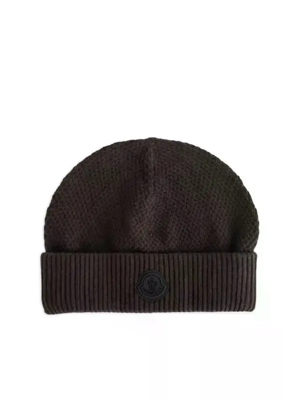 Moncler Logo-patch Ribbed-brim Beanie - Brown
